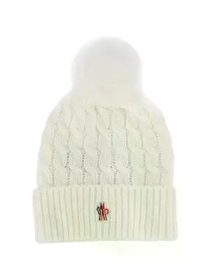 Moncler Cable-knit Pompom Beanie Hat - Neutrals