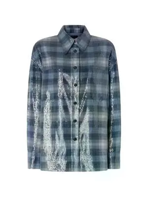 Pinko Overshirt With Check Pattern And Sequins - Blue