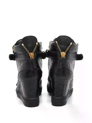 GIUSEPPE ZANOTTI Crocodile-effect Wedge Sneakers - Black