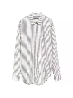 Balenciaga Striped Embroidered-logo Shirt - White
