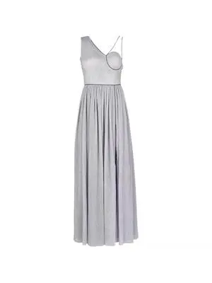 Vintage One-shoulder Pleated Maxi Dress - Silver
