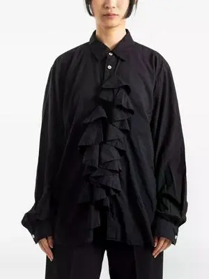 Comme Des Garçons Oversized Ruffled Jabot Cotton Shirt - Black