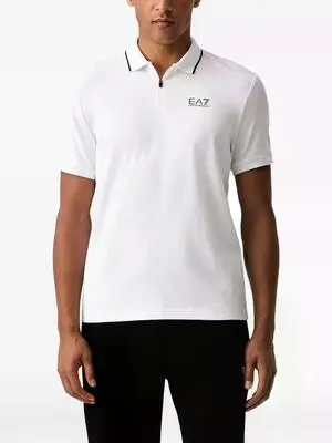 EA7 Logo-print Zip-neck Polo Shirt