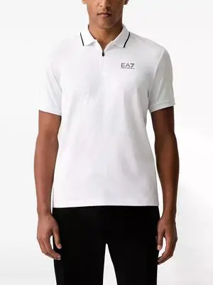 EA7 Logo-print Zip-neck Polo Shirt - White