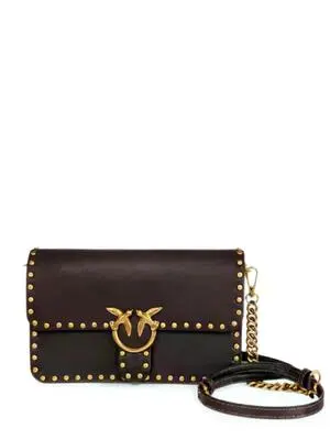 Pinko Love One Studded Leather Shoulder Bag - Brown
