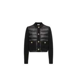 Moncler Bouclé Wool Blend Padded Cardigan - Black