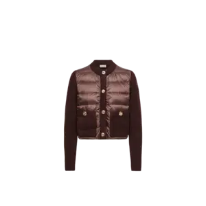 Moncler Bouclé Wool Blend Padded Cardigan - Brown