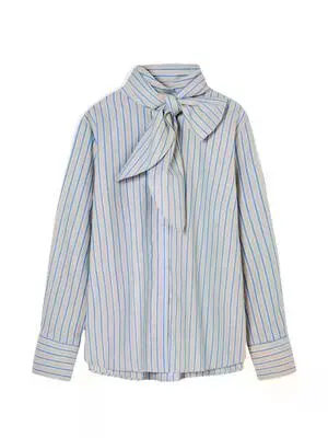 PSOPHIA Pussy-bow Striped Shirt - Neutrals