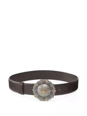 Pinko Leather Belt With Jewel Medallion, 4cm - Brown