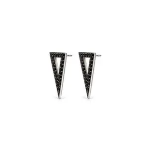 THE JEWELLERY STORE LONDON Silver / Black Geometric Triangle Studs With Black Spinels In Sterling Silver - Silver/black