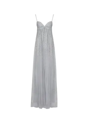 MISS CIRCLE NEW YORK Wallie Rhinestone Embellished Mesh Backless Gown