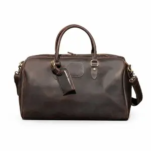 TOURI Overnight Leather Bag With Luggage Tag