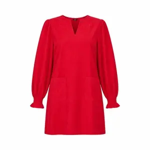 YUMI Cord Tunic With Ruched Sleeve - Red