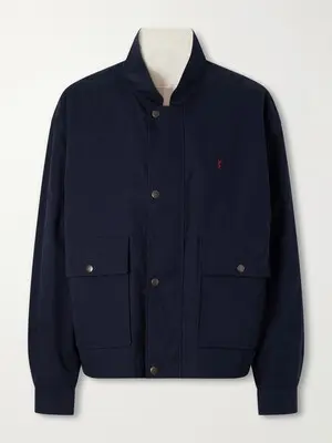 Saint Laurent Cassandre Embroidered Reversible Cotton-canvas Jacket - Blue