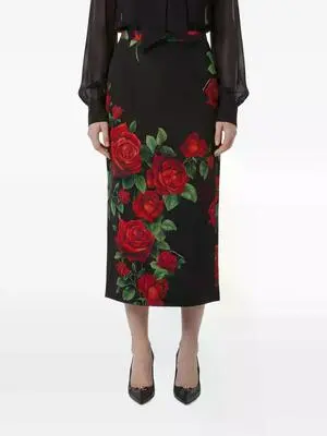 Dolce & Gabbana Rose-print Charmeuse Skirt - Black