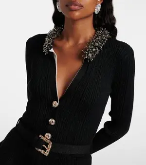 SELF-PORTRAIT Belted Embellished Ribbed-knit Midi Dress