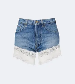 Alanui Romance Lace-trimmed Denim Shorts - Blue