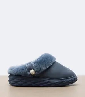 JIMMY CHOO Diamond Shearling-lined Suede Platform Mules