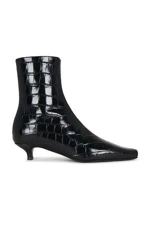 TOTEME Slim Croco Embossed Ankle Boot - Black