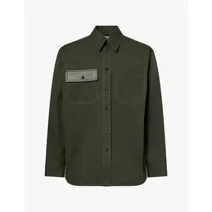 Bottega Veneta Gabardine Leather-patch Cotton Shirt - Dark Juniper