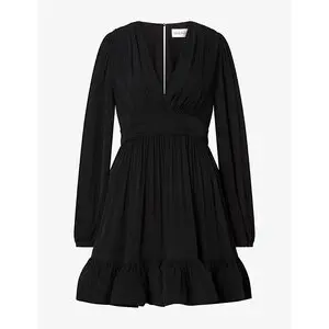 MALINA Jadie Ruffled-hem Lyocell-blend Mini Dress - Black