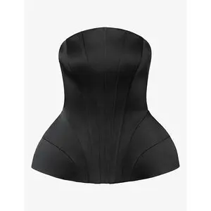 MALINA Bellina Peplum-hem Woven Corset Top - Black