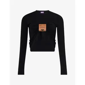 JEAN PAUL GAULTIER Leather Tag Long-sleeve Stretch-jersey Top - Black