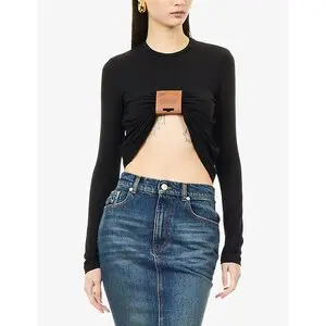 JEAN PAUL GAULTIER Leather Tag Long-sleeve Stretch-jersey Top