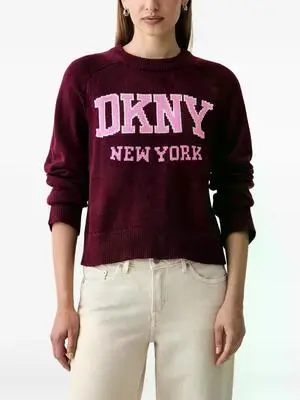 Dkny Bell Logo-intarsia Raglan-sleeve Sweater - Red