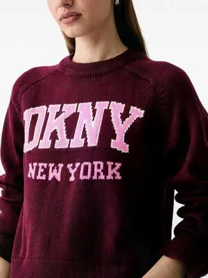 Dkny Bell Logo-intarsia Raglan-sleeve Sweater - Red