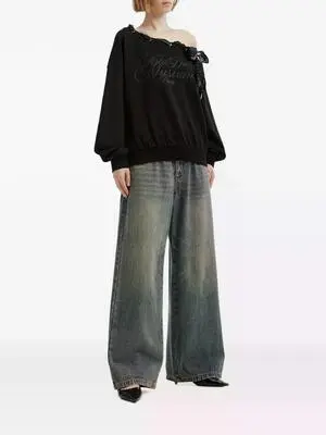 MUSIUM DIV. Bow-detail Off-shoulder Sweater - Black