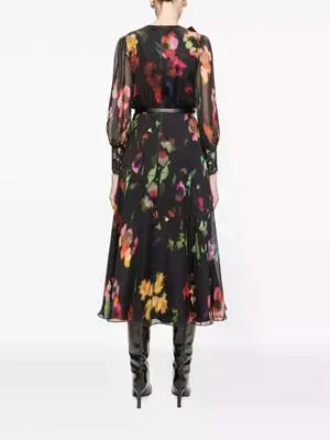 NISSA Floral Silk Bow Midi Dress