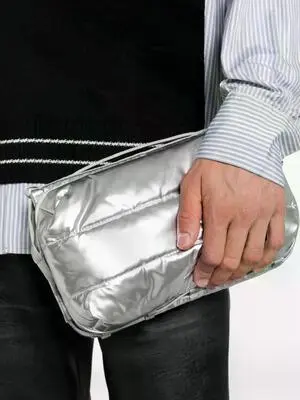 TOPOLOGIE Large Bottle Sacoche Quilted Metallic Clutch Bag - Silver
