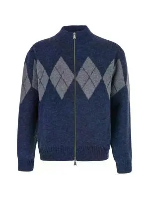 COOR Argyle Zip-up Cardigan - Blue