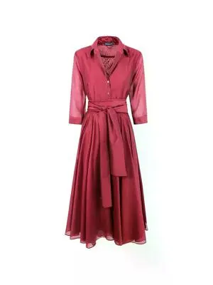 DRHOPE Belted Flared-skirt Midi Dress - Red