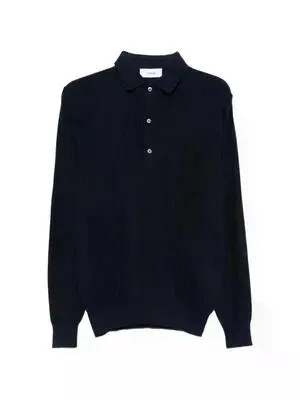 LARDINI Ribbed-knit Long-sleeve Polo Shirt