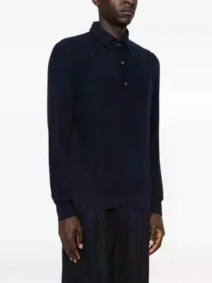 LARDINI Ribbed-knit Long-sleeve Polo Shirt