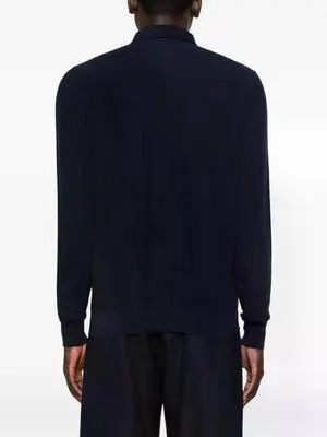 LARDINI Ribbed-knit Long-sleeve Polo Shirt