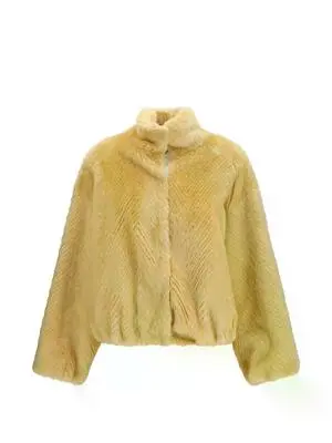 FORTE_FORTE Chevron Faux Fur Jacket - Yellow