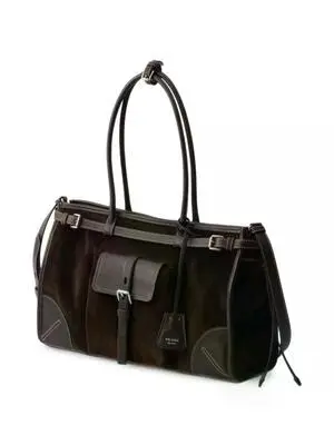 Prada Bonnie Large Corduroy And Leather Handbag - Brown