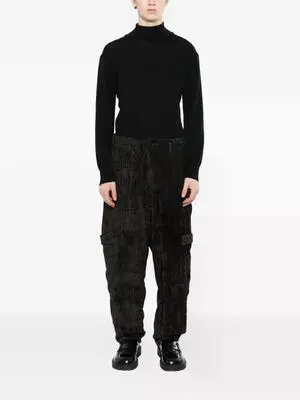 Yohji Yamamoto Linen Velvet Tab-detail Padded Trousers - Grey