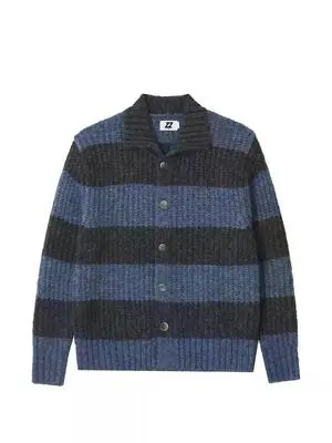 Izzue Striped Chunky-knit Cardigan - Blue