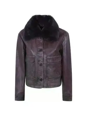 JCSOPHIE Shearling-collar Leather Jacket - Brown