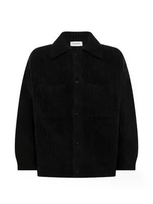 LANEUS Distressed Ribbed Cardigan - Black