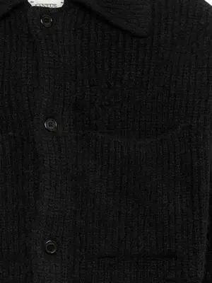 LANEUS Distressed Ribbed Cardigan - Black