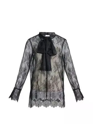 Erdem Floral-lace Pussy-bow Shirt - Black