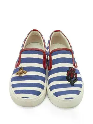 Gucci Bee Appliqué Striped Slip-ons Sneakers