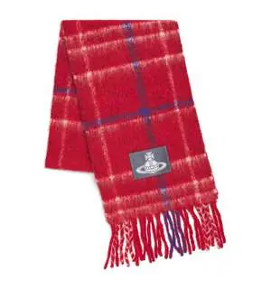 VIVIENNE WESTWOOD Alpaca-blend Check Orb Scarf - Red