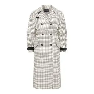 TRIONA Black Windowpane Kate Merino Lambswool Trench Coat - White