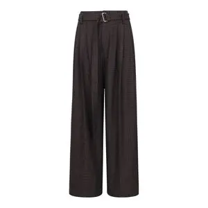 TRIONA Houndstooth Alannah Pleated Merino Wool Trousers - Brown